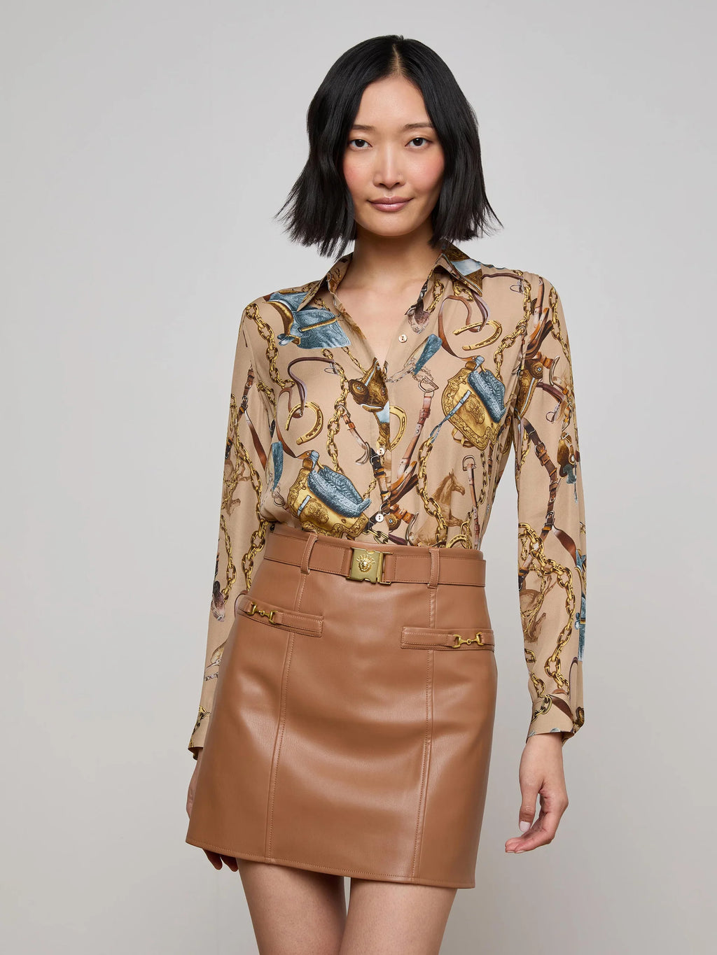L'Agence Nina Equestrian Print Silk Blouse – Très Chic