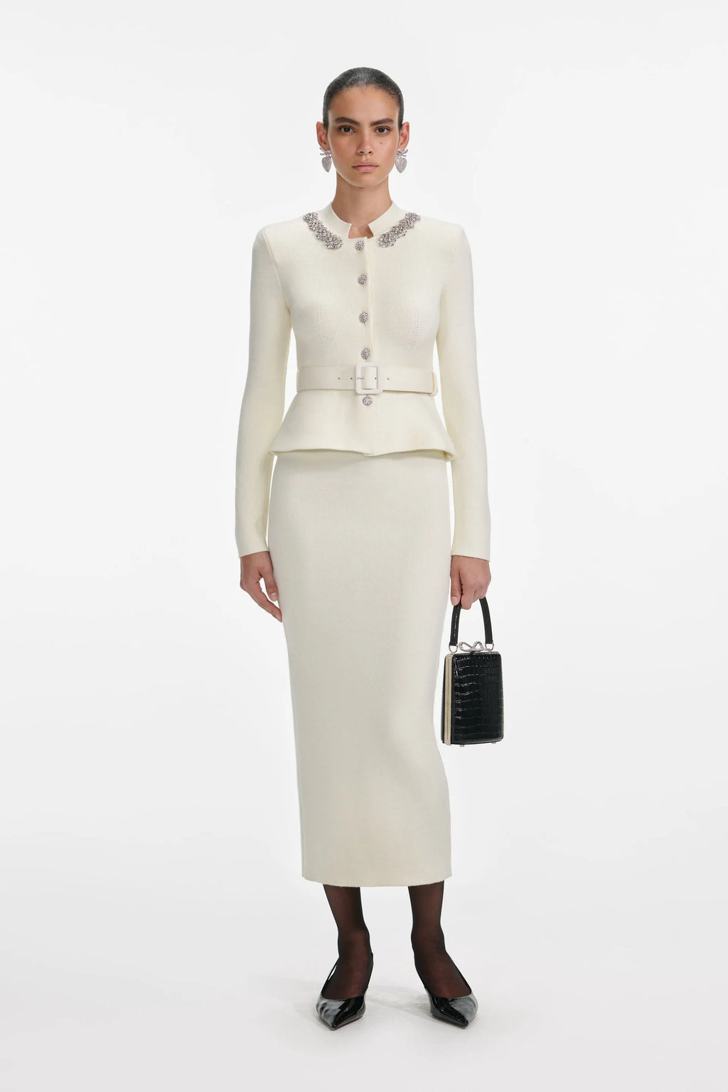 Self-Portrait Wool Peplum Knit Midi Dress – Très Chic